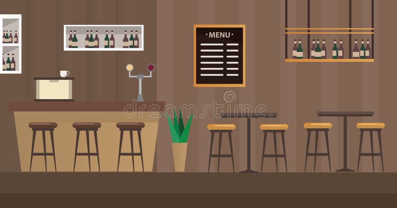 Tables and Chairs with Bar Restaurant Scene Stock Vector - Illustration ...