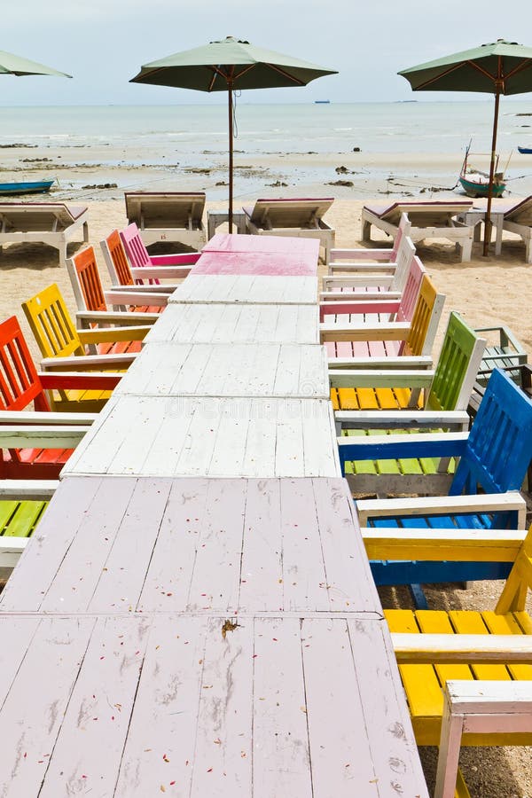 Tables, Chairs, Colorful Seaside Stock Image - Image of health, coastal ...
