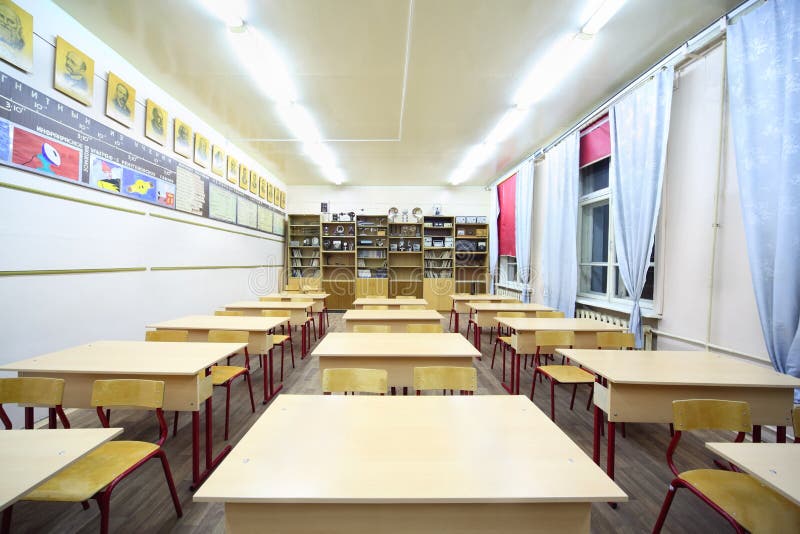 Tables and Chairs Inside School Class Stock Image - Image of physical ...