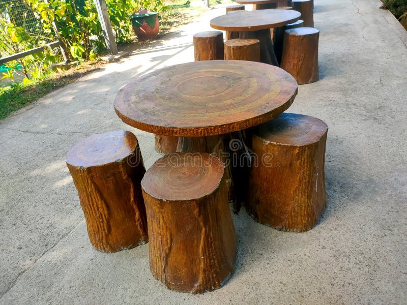 Tables and Chairs Made from Pieces of Large Tree Trunks, Functional ...