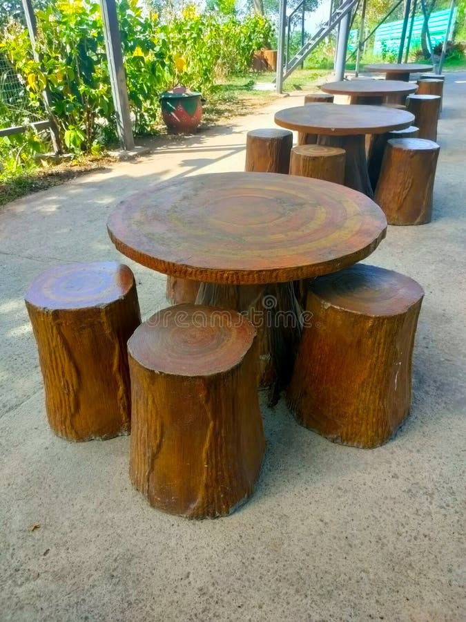 Tables and Chairs Made from Pieces of Large Tree Trunks, Functional ...