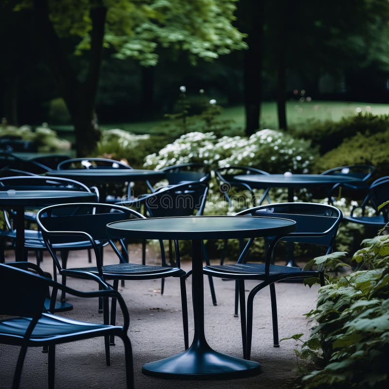 Tables and Chairs in a Park Stock Illustration - Illustration of wood ...