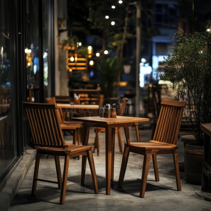 Tables and Chairs in a Restaurant at Night. 3D Rendering Stock ...