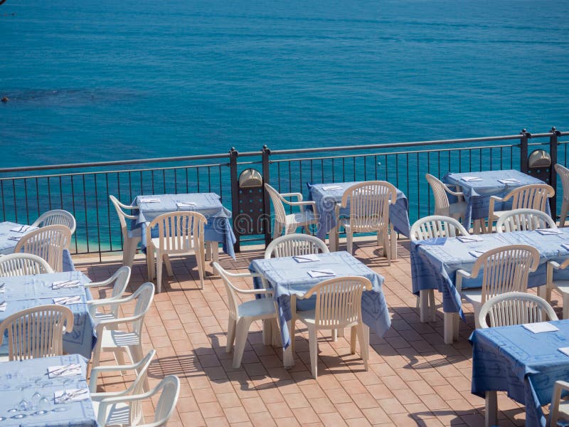 Restaurant on a Terrace Overlooking the Sea. Stock Photo - Image of ...