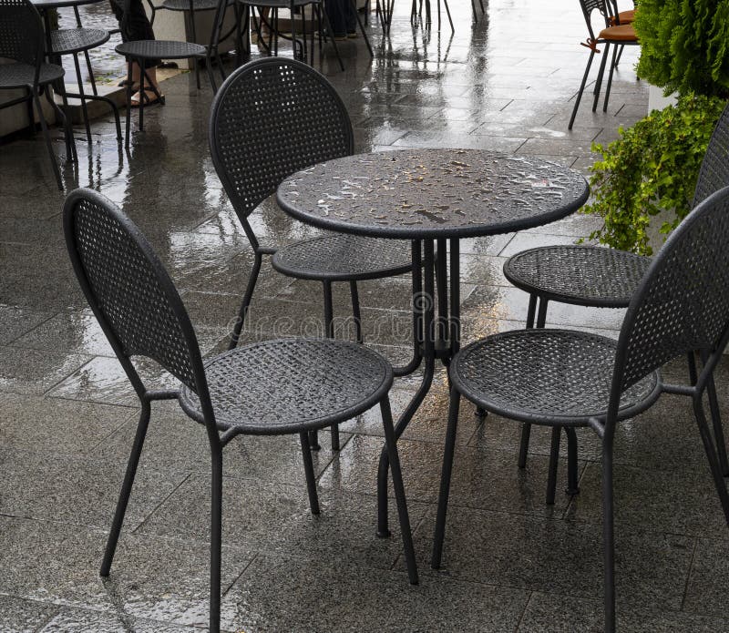 Tables and Chairs of a Street Cafe Stock Photo - Image of sidewalk ...