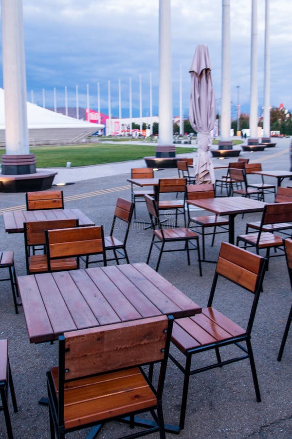 Tables and Chairs in a Summer Cafe Stock Image - Image of seat ...