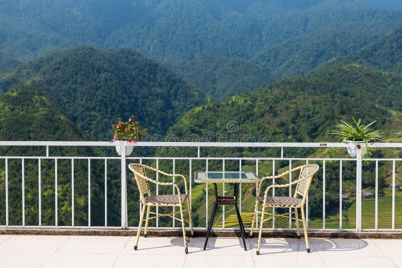 Tables and Chairs on Terrace and Nice View Stock Image - Image of ...