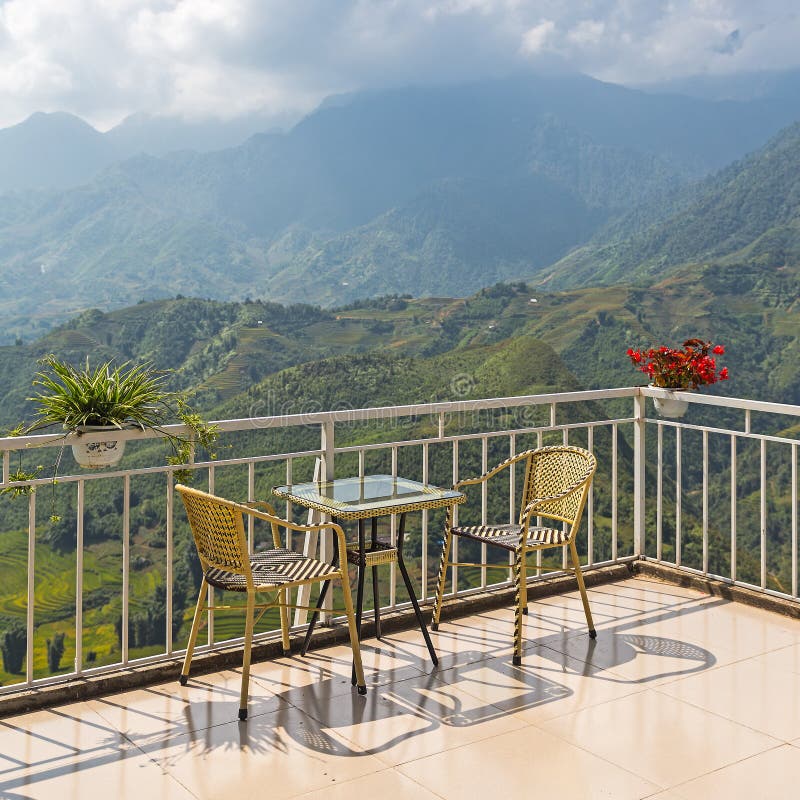 Tables and Chairs on Terrace and Nice View Stock Photo - Image of ...