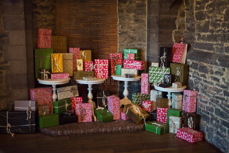 Tables Full of Christmas Presents Stock Photo - Image of decoration ...