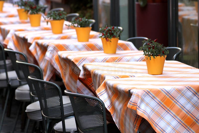 Tables Laid with Checkered Tablecloth for a Stylish Italian Rest Stock ...