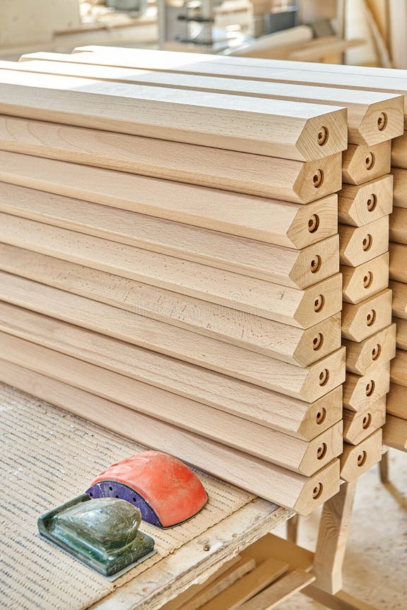 Tables Legs Made of Solid Beechwood in Sanding Workshop Stock Photo ...
