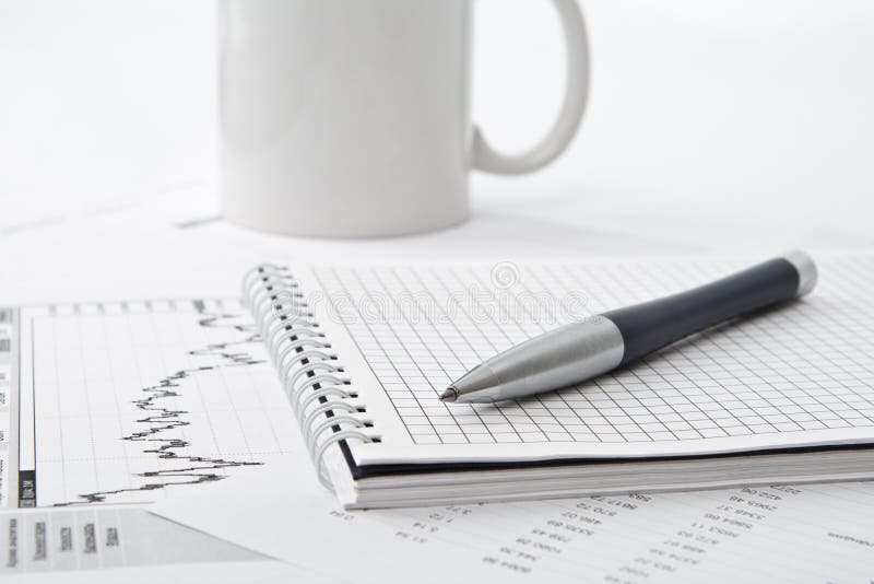 Tables, Notebook and Exchange Data Stock Image - Image of planning ...