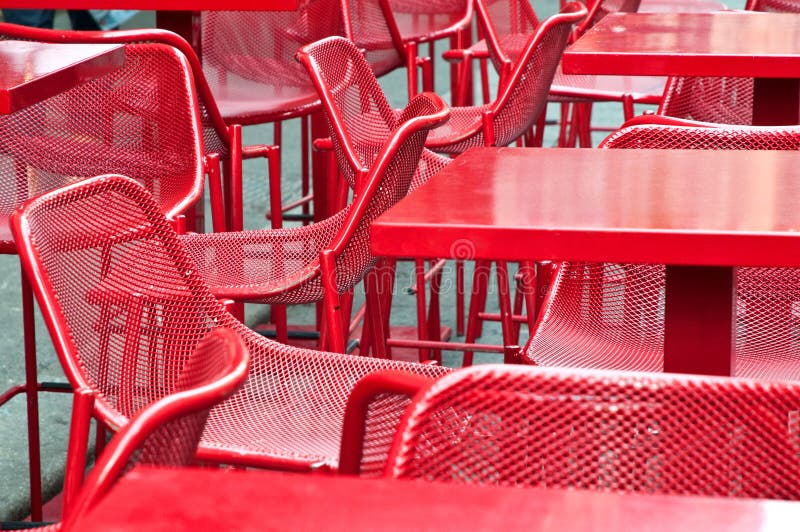 Tables of a red bar stock image. Image of external, services - 48636117