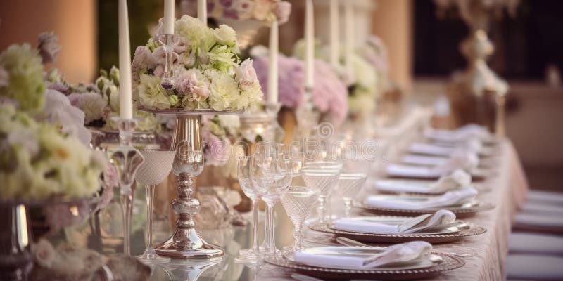 Tables Set for Celebration or Wedding Reception. Luxury Elegant Table ...