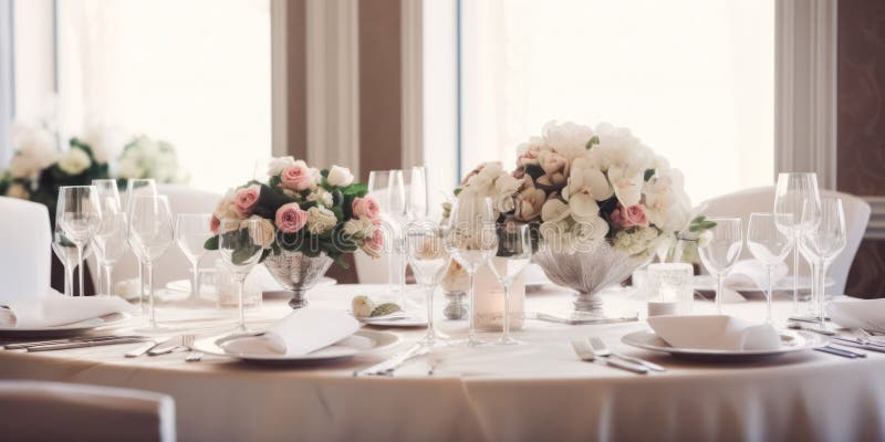 Tables Set for Celebration or Wedding Reception. Luxury Elegant Table ...