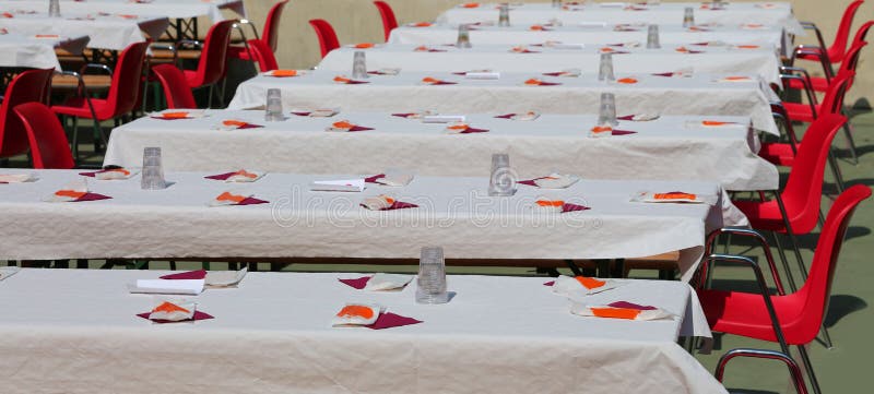 Tables Set for a Community Lunch Stock Image - Image of banquet ...
