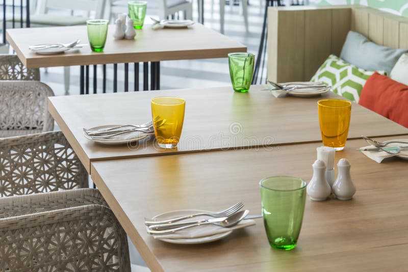 Tables set for meal stock image. Image of meal, breakfast - 55171491