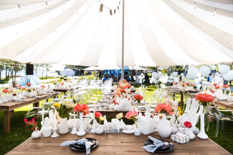 Tables Sets for Wedding or Another Catered Event Dinner Stock Photo ...