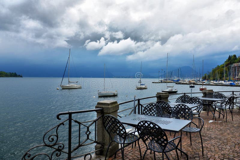 Tables in a Small Cafe at the Waterfront Editorial Photography - Image ...