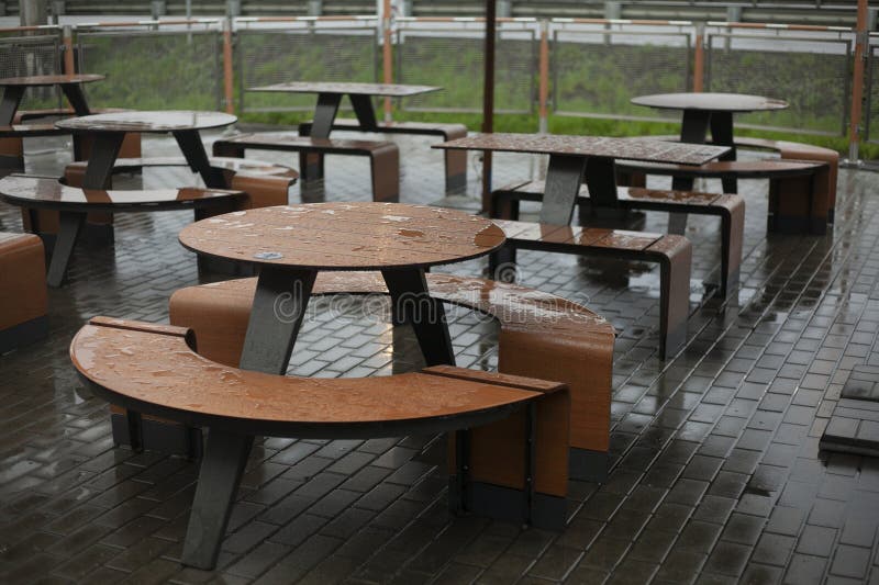 Tables of Street Restaurant. Rain in City Stock Image - Image of ...