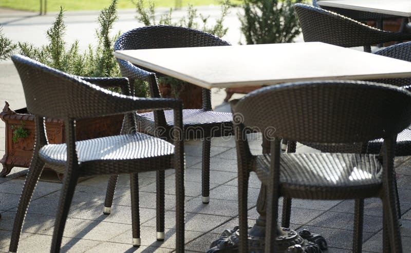 Tables on the terrace stock image. Image of chair, terrace - 254543535