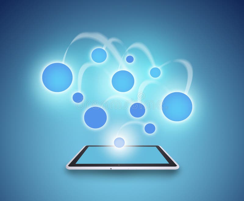 Tablet on Abstract Blue Background Stock Illustration - Illustration of ...