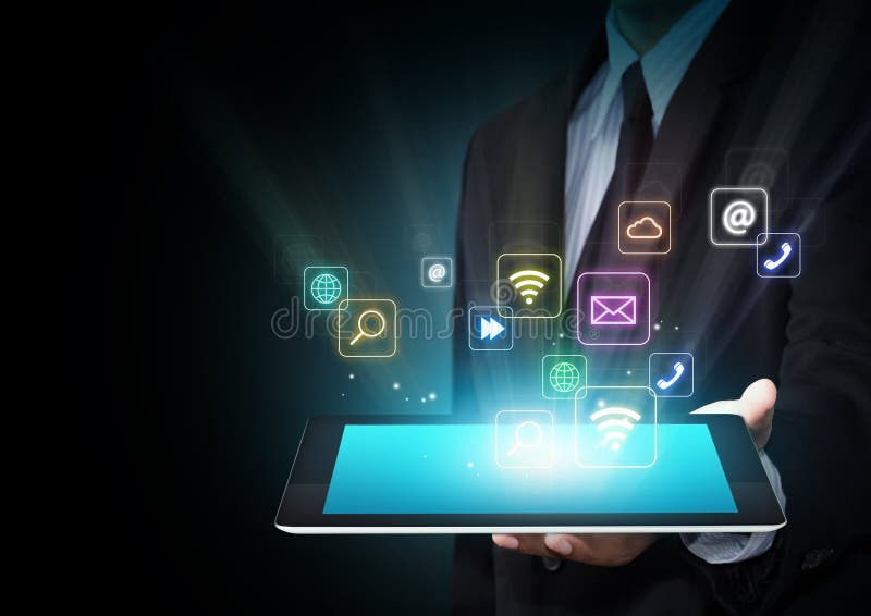 Tablet with Application Icons Stock Photo - Image of communicator ...