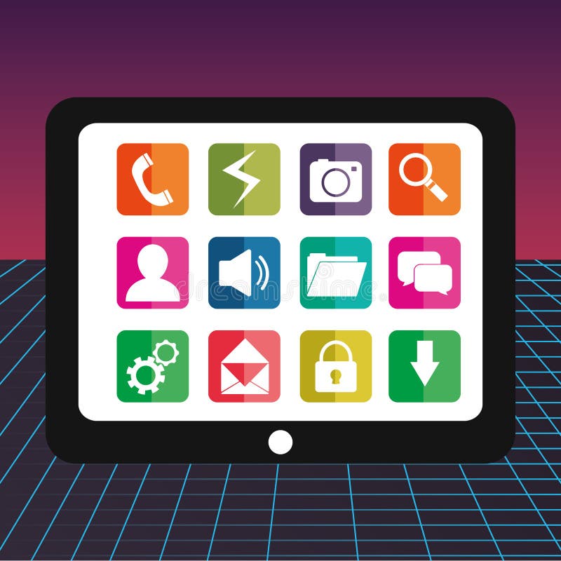 Tablet with Applications Menu Stock Vector - Illustration of camera ...