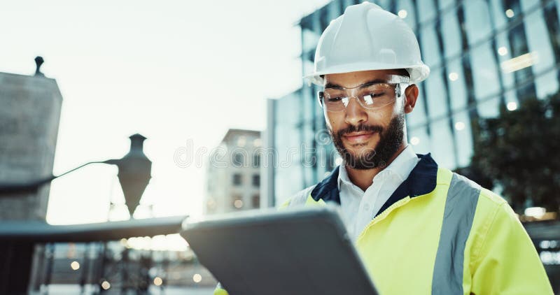Tablet, Architect and Happy Man in City for Construction, Development ...