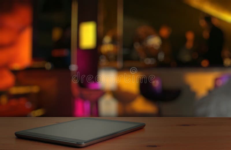 Tablet, Bar in a Night Club Stock Photo - Image of laptop, desk: 210528580