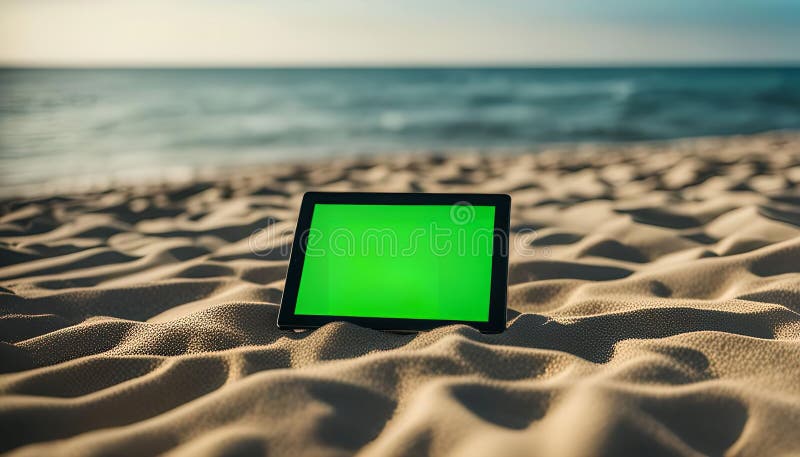 Tablet on the Beach stock illustration. Illustration of tranquility ...