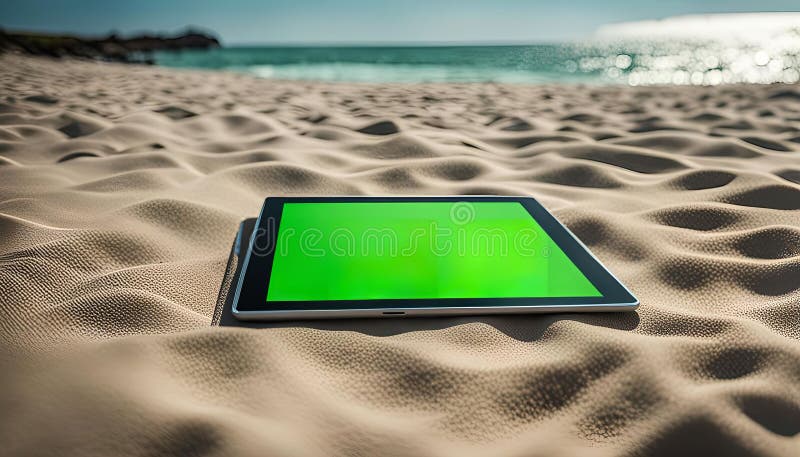 Tablet on the Beach stock illustration. Illustration of tablet - 348538578