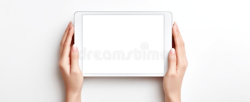 The Tablet Being Held in Hands with a Blank Screen for Design Projects ...