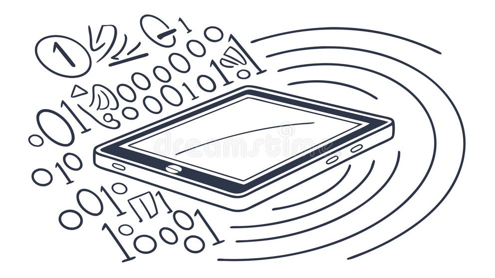 Tablet with Binary Code, Digital Technology and Coding Illustration ...