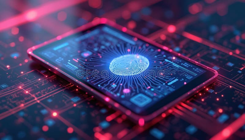 Tablet with Biometric Authentication Fingerprint Technology. Digital Security Data Protection ...