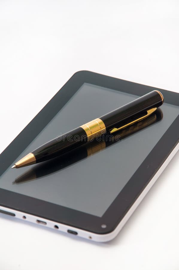 Tablet with a Black Ballpoint Pen on the Screen Stock Image - Image of ...