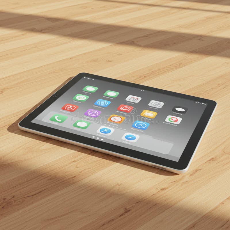 A Tablet with a Black Screen and White Casing Rests on a Light Wooden ...