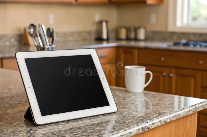 Tablet with Blank Screen on Kitchen Counter Stock Illustration ...