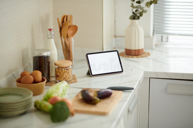 Tablet with Blank Screen on Kitchen Counter Stock Illustration ...