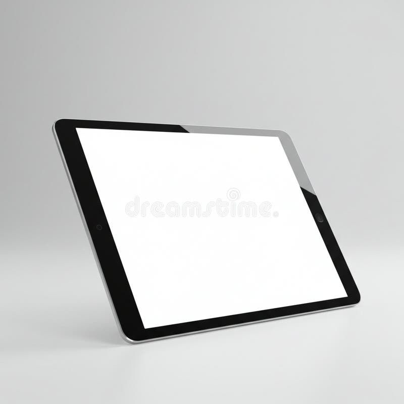 A Tablet with a Blank White Screen is Tilted on a Light Gray Surface ...