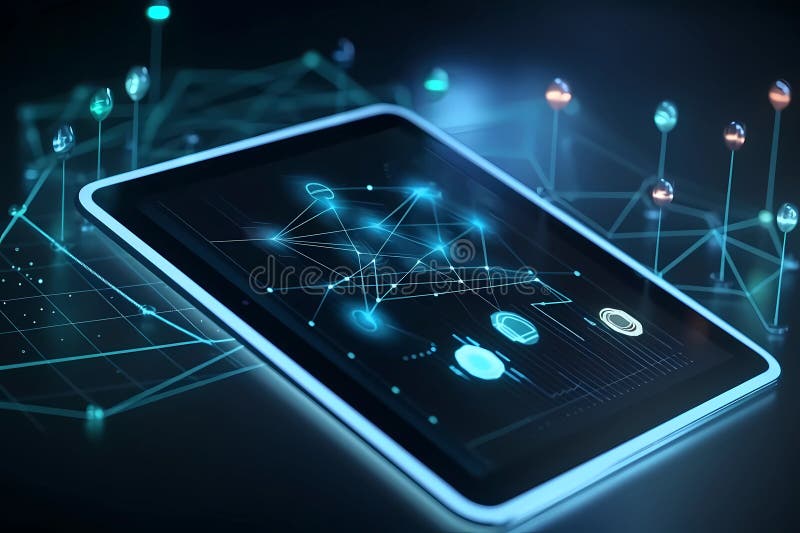 Tablet with Blockchain Charts and 5G Network Concept. AI Generated ...
