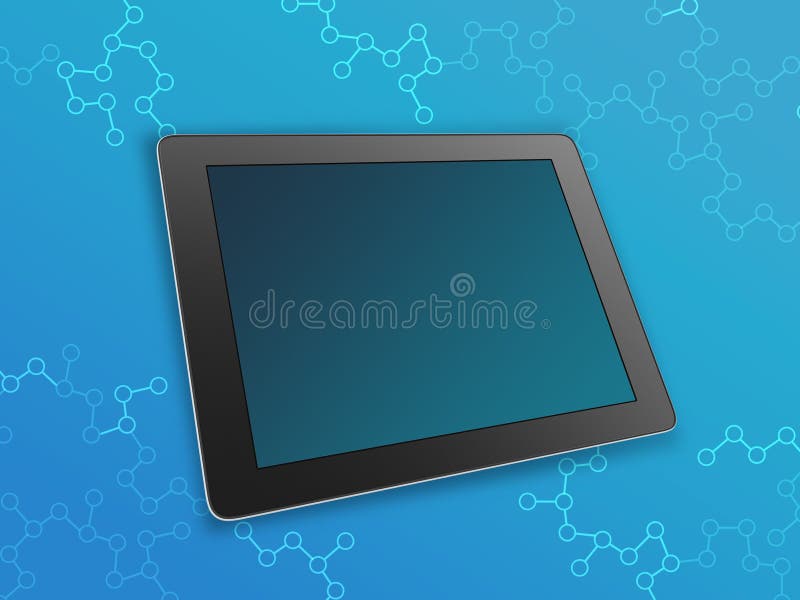 Tablet on a Blue Abstract Background. Stock Illustration - Illustration ...