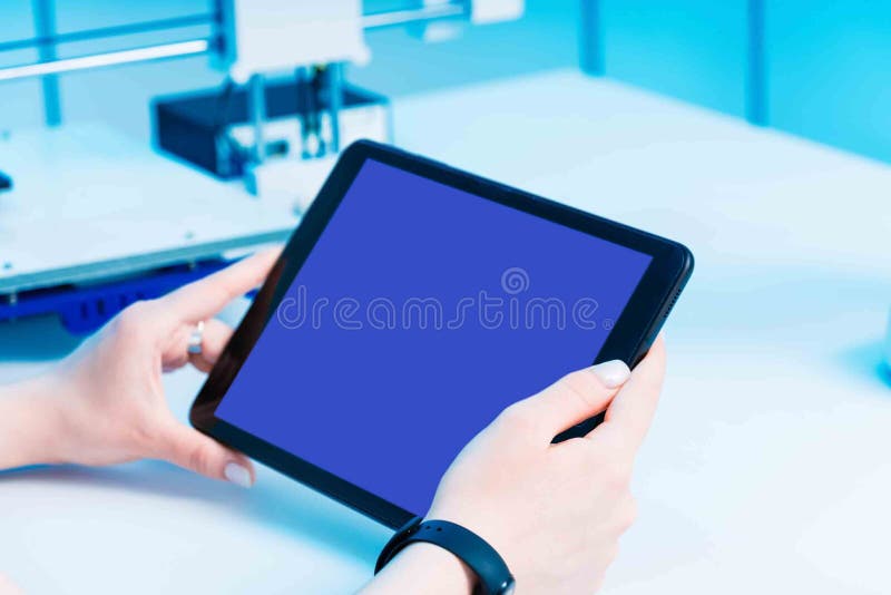 Tablet with Blue Screen in Modern Technology Laboratory Stock Image ...
