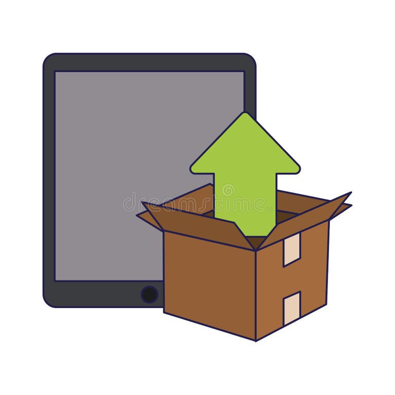 Tablet and Box Uploading Files Blue Lines Stock Vector - Illustration ...
