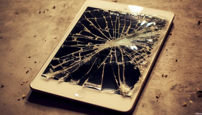 Tablet with Broken Screen Front View, Smashed, Shattered Electronics ...