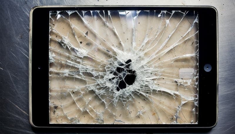 Tablet with Broken Screen Front View, Smashed, Shattered Electronics ...
