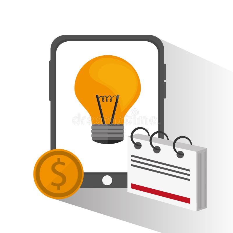 Tablet and Bulb of Office and Work Design Stock Vector - Illustration ...