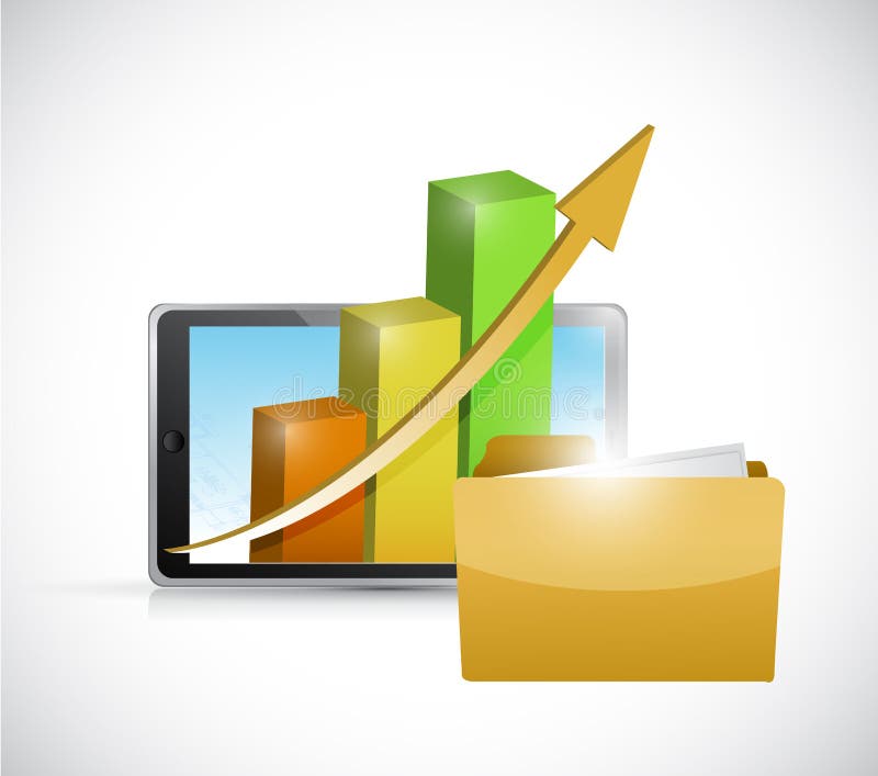 Tablet Business Graph and Folder Illustration Stock Illustration ...