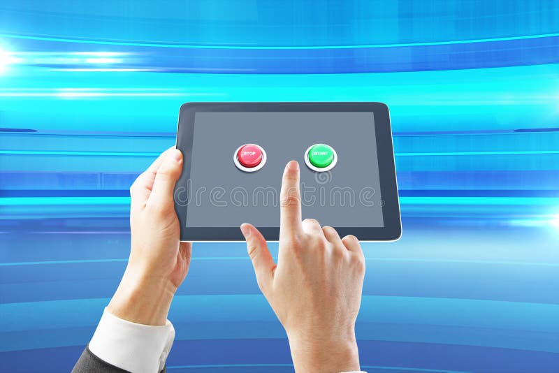 Tablet with Buttons Blue Background Stock Illustration - Illustration ...