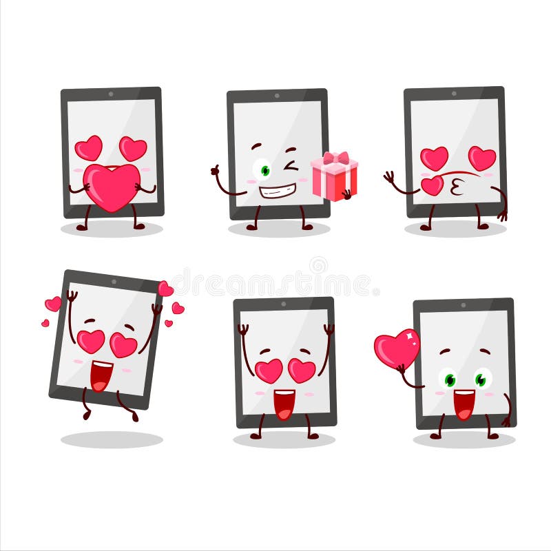 Tablet Cartoon Character with Love Cute Emoticon Stock Vector ...